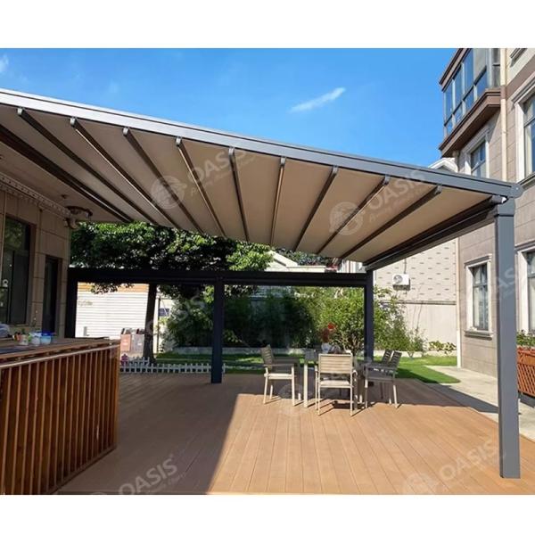 Quality Outdoor Patio Retractable Fabric Roof Pergola , Metal Gazebo Class 6 Wind Resistance for sale