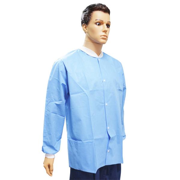 Quality Long Sleeve Disposable Lab Coat With Shirt Collar Elastic Wrists And Velcro Closure for sale