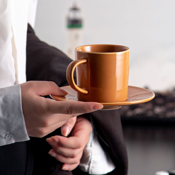 Quality Custom Printed Ceramic Mug Crackle Pattern Glaze Tea Cup And Saucer Set for sale