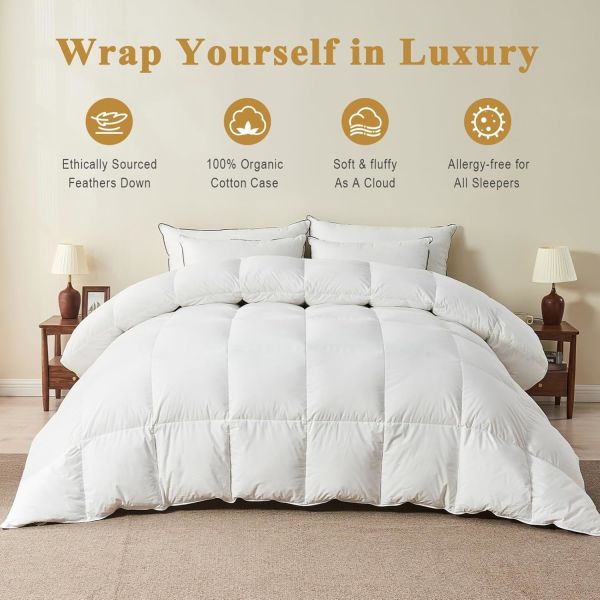 Quality Durable Feather and Down Home Textile Products Made with 50% White Duck Down and Soft Breathable Cotton Fabric for Comfortable Year Round for sale
