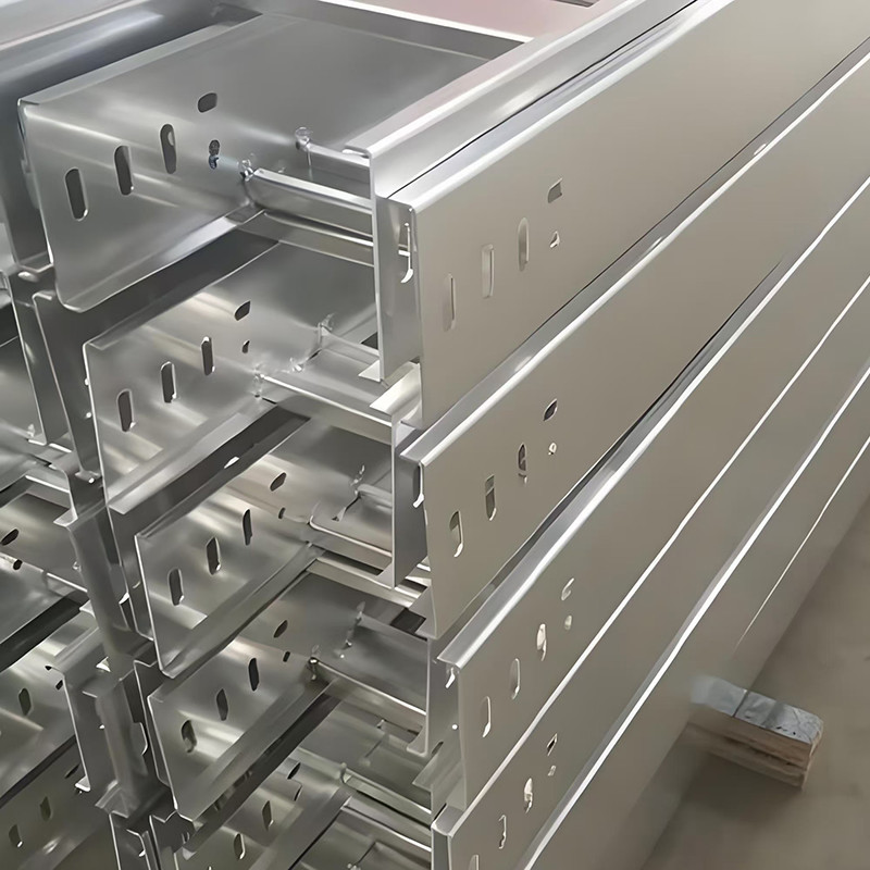 Close-up of galvanized ladder cable tray construction