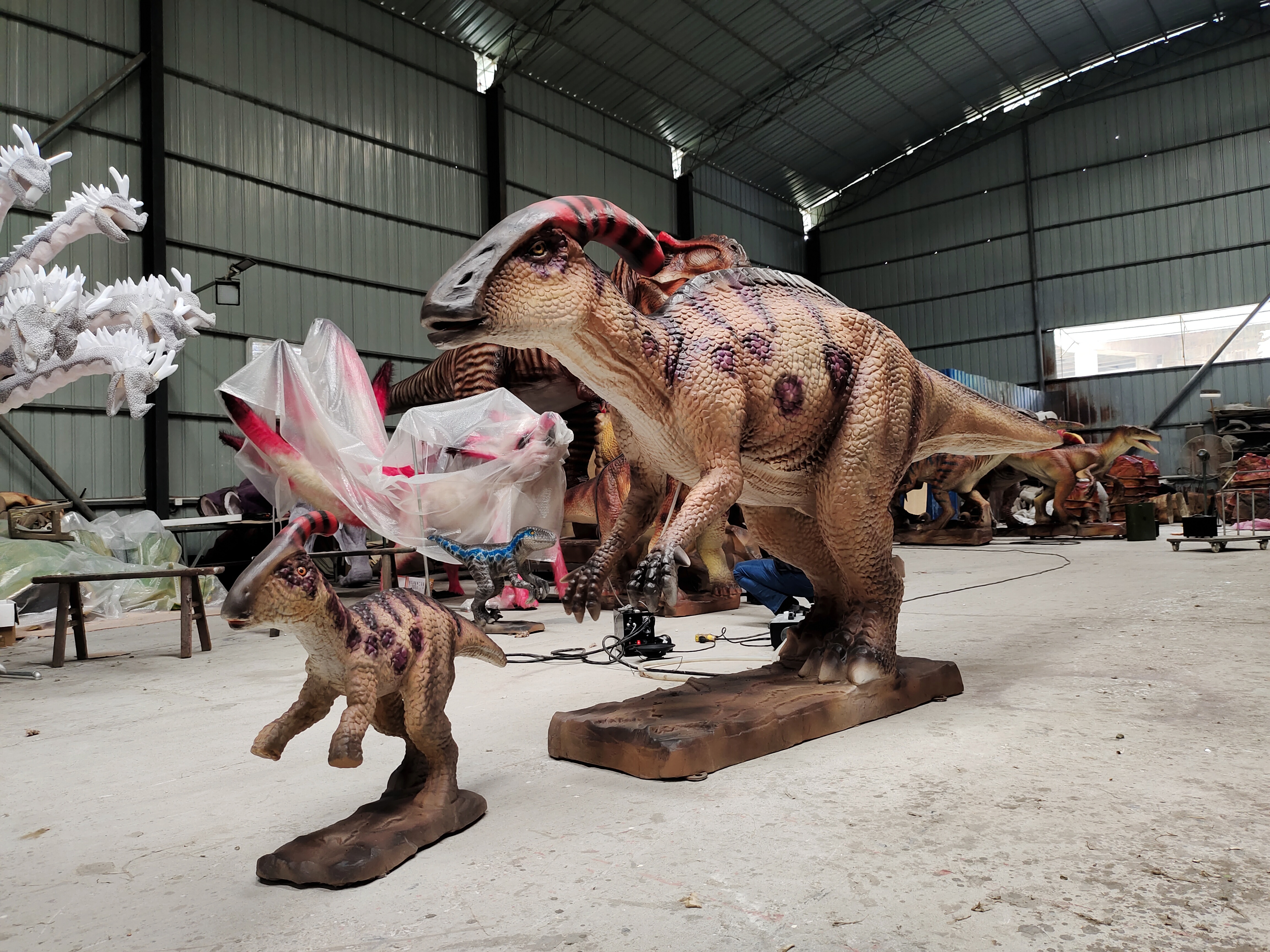 Quality Prehistoric Park Life Size Animatronic Dinosaur Parasaurolophus 4m Model For Sale for sale