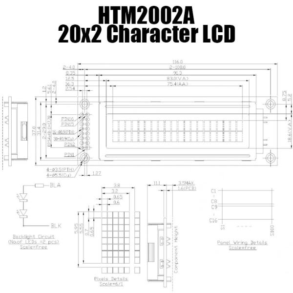 Quality 20x2 MCU Character LCD Module Practical With Green Backlight HTM2002A for sale