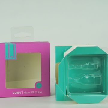 Quality custom cardboard boxes data line charging usb cable boxes with hook for sale