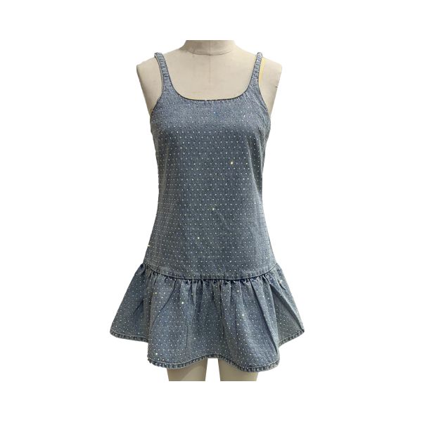 Quality Light Wash Denim Skirt With Sparkling Rhinestone Embellishments for sale