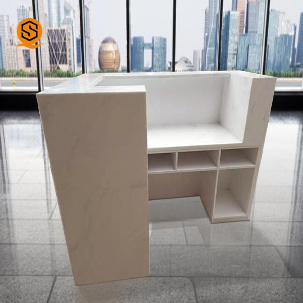 Quality Small Reception Desk Office Front Counter White Stone Solid Surface Reception for sale