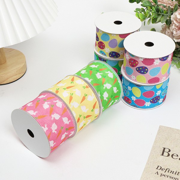 Quality Egg And Rabbit Easter Wired Ribbon 50mm 5cm Easter Bunny Ribbon for sale