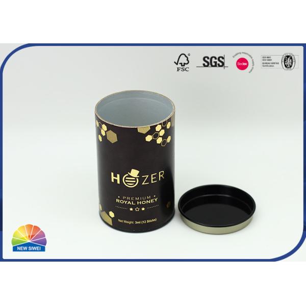 Quality 182gsm Gold Paper Cardboard Canister Packaging Tube With Metal Lid for sale