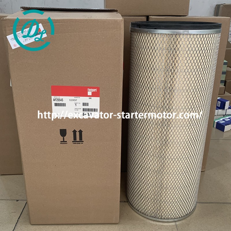 Excavator starter motor component close-up