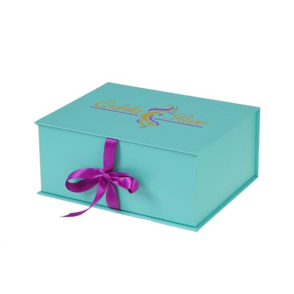 Quality Custom Logo Print Magnetic Box Hair Extension Bundle Box with Customized Design and Ribbon Closure for sale