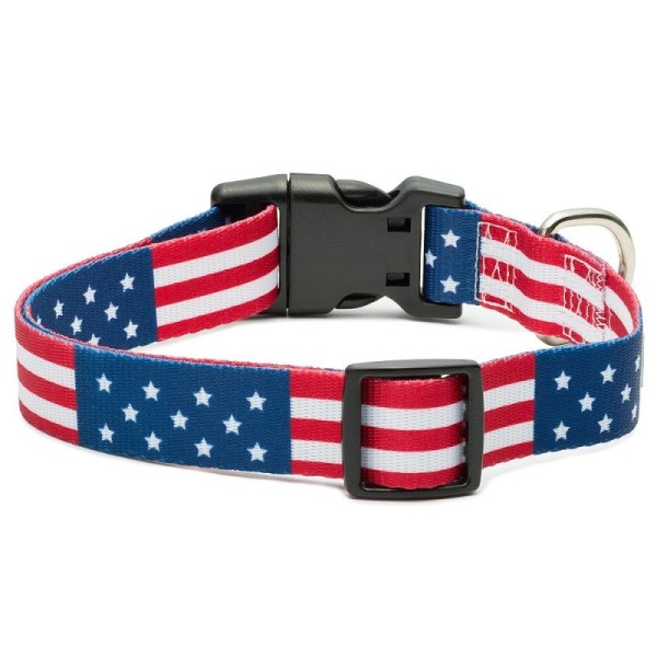 Quality Multifuction Custom Nylon Dog Collars Sturdy Polyester Webbing American Flag for sale