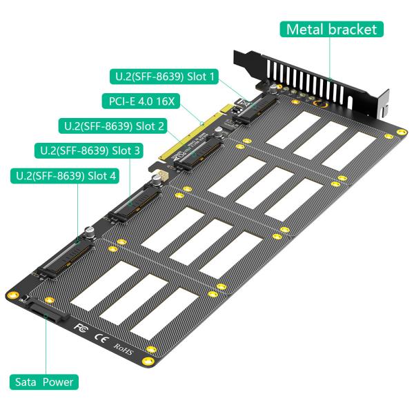 Quality U.2 to PCI-e Riser Adapter PCIe4.0 X16 to 2.5" U.2 (SFF-8639) SSD Expansion Card for sale