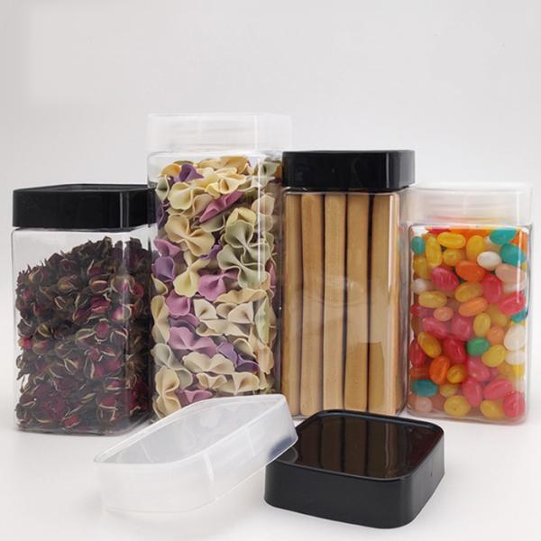Quality Kitchen 450ml Square Round Plastic Canisters Transparent SGS With Plastic Screw for sale