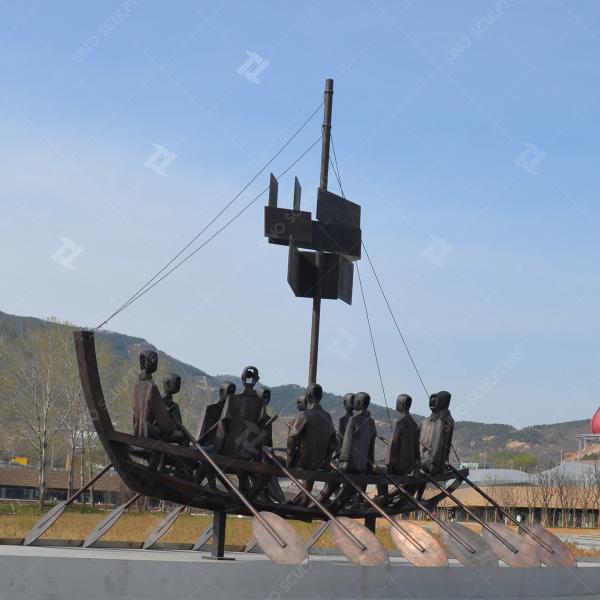 Quality Customized Large Casted Bronze Boat Statue For Outdoor Decoration for sale
