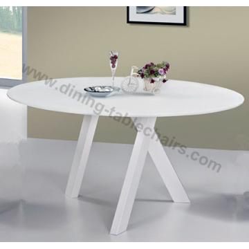 Super White Painted Tempered Glass Dining Table Dia 1.5 Meter Streamlined Legs