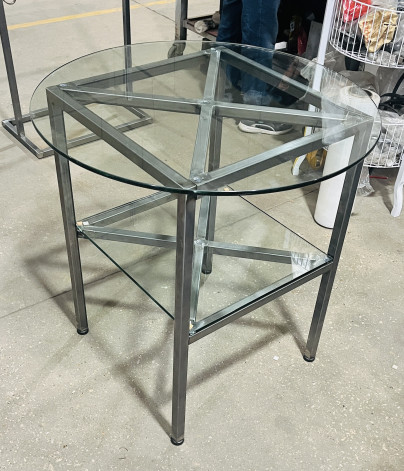 Quality 30inch Retail Display Round Tempered Glass Table With Shelf Quick Assembly for sale