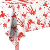 Quality Customized Disposable LDPE Bloody Handprint Tablecloth For Halloween for sale