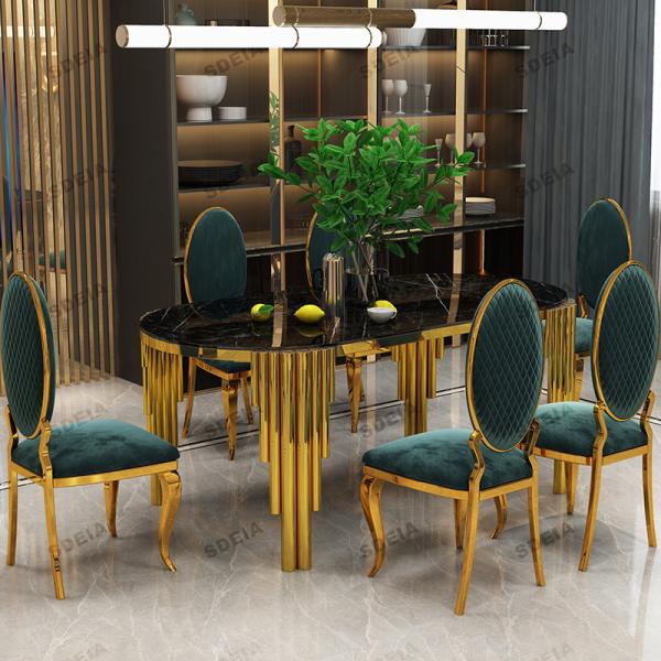 Quality Light Luxury Stainless Steel Marble Hotel Banquet Hall Dining Table for sale