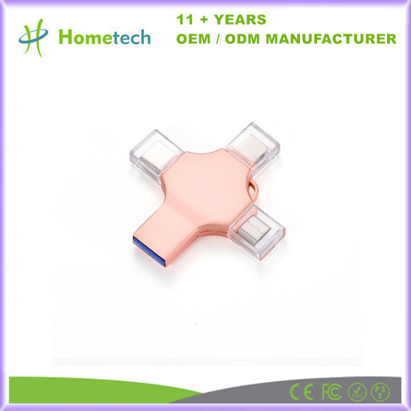 Quality 4 In 1 High Speed Otg Usb Flash Drive 8Gb 16Gb 32Gb Phone Usb 2.0 3.0 Memory Stick 64Gb 128Gb Type C Pendrive For Iphone for sale