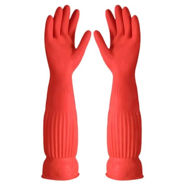 Quality Household Flock Lined Latex Gloves 450mm Extra Long Dishwashing Gloves for sale
