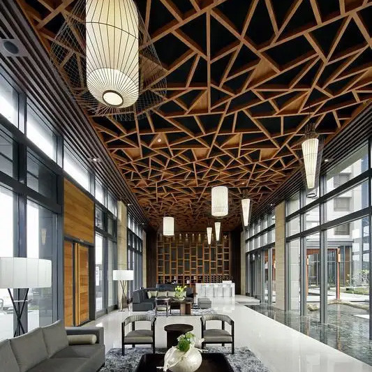 Quality OEM Suspend Metal Ceiling Design Polyester Powder Coating With LED Light for sale