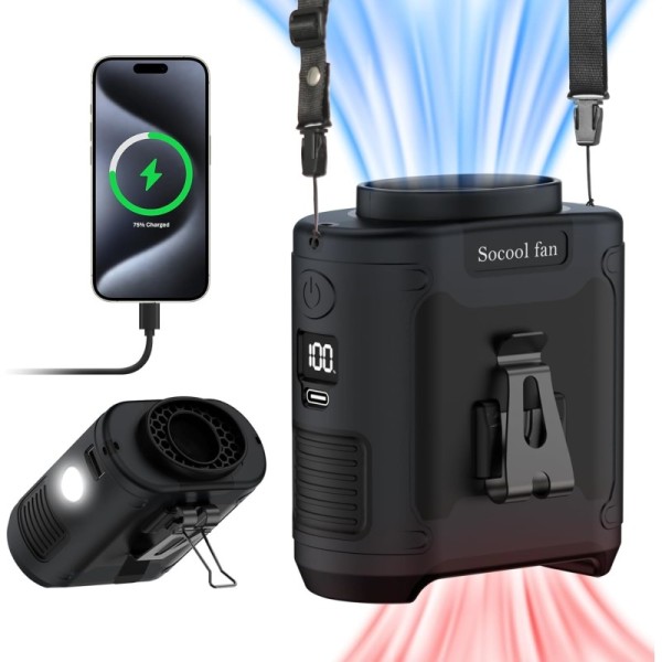 Quality Socool Fan Waist Clip Camping Multifunction Portable Fan 10000MAh With Sos Led Light for sale