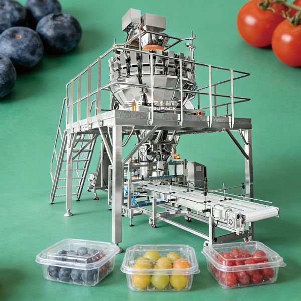 Quality Fruit Tray Sealing Packaging Line | With Automatic Tray Denester & Fruit Linear for sale