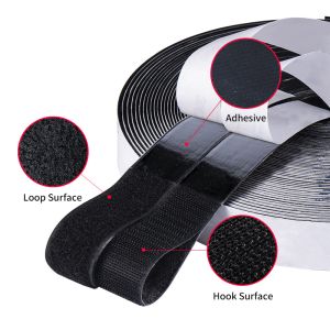 Quality 16mm Black Hook And Loop Tape Self Adhesive Strong Sticky Backed Velcro Tape for sale