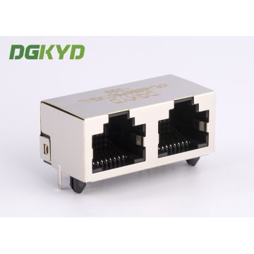 Quality Economical Cost Shield 1x2 Tab Up Double Port Ethernet Socket Rj45 Modular Jack for sale