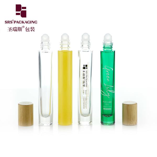 Quality GB1-10ml Empty Coating Glass Roll On Applicator Bottle 10ML With Bamboo Cap for sale