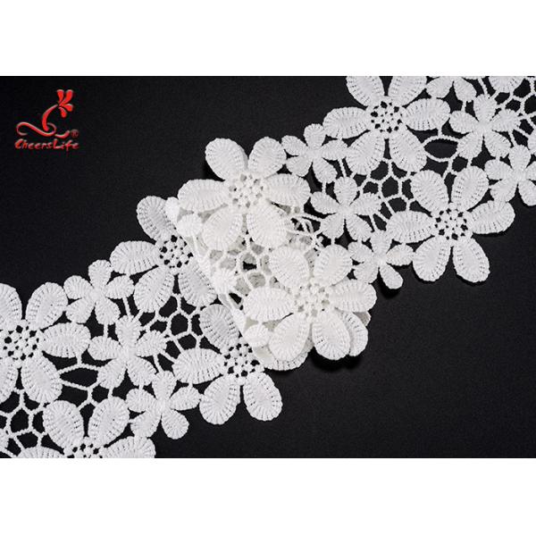 Quality Beautiful Flower White Embroidered Lace Trim For Wedding Dress for sale