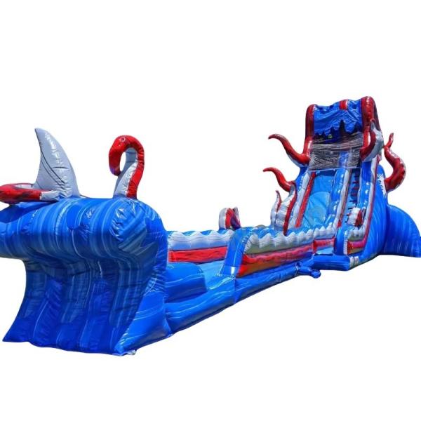 Quality Customized Inflatable Water Slide with Pool Blue Crush 2 Lane Run N Splash Combo for sale
