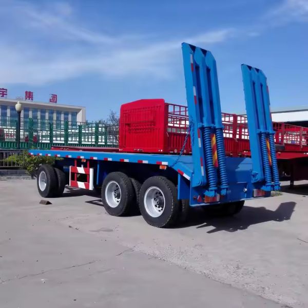 Quality Farm 2-Axles Flat Platform Flatbed Drawbar Full Trailer With Ladder for sale