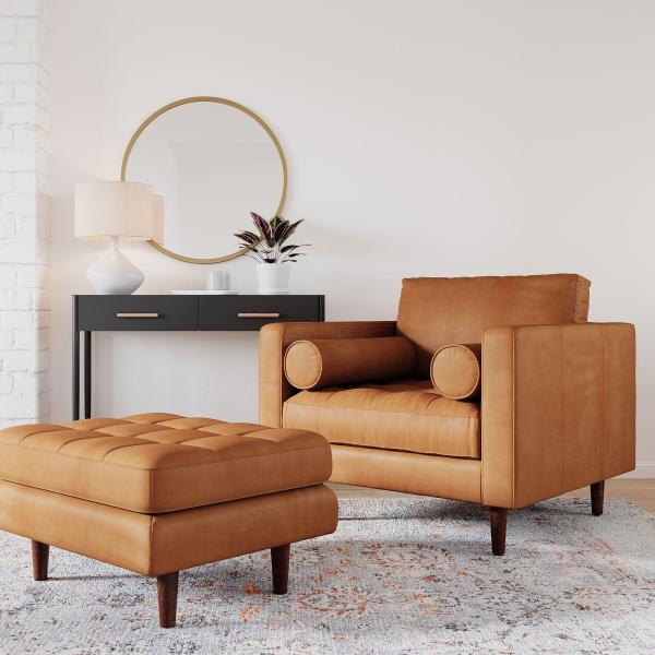 Quality Modern Velvet Arm Leather Chaise Lounge Chair With Ottoman Stool for sale