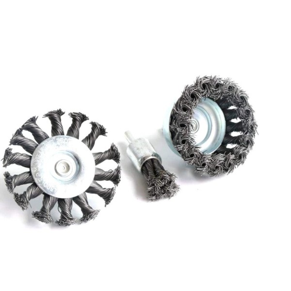 Quality 3 Inch Knotted Wire Wheel Cup Brush and Twist End Brush Set For Rust Removal for sale