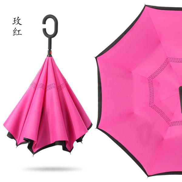 Quality Compact Inverted Reverse Umbrella with C Shape Handle and Black Coated Metal for sale