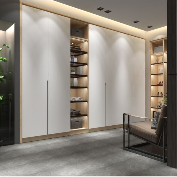 Quality Pre Made UV Finish Solid Wood White Wardrobe Swing Door Lacquer For Dressing Room for sale