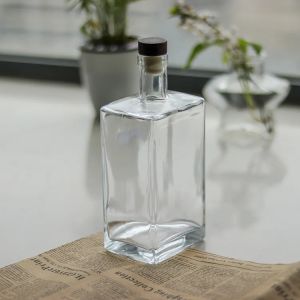 Quality Rectangular Glass Spirit Bottle Square Glass Whisky Vodka Bottle Custom Glass for sale