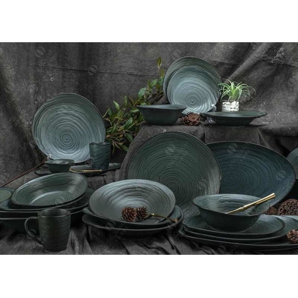 Quality Dark Night Color 12Pc Reactive Glaze Dinnerware Set For Hotel Restaurant for sale
