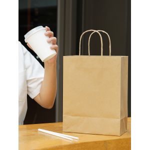 Quality Reusable Paper Food Delivery Bags Recycled Twisted Handle Kraft Takeaway Bags for sale