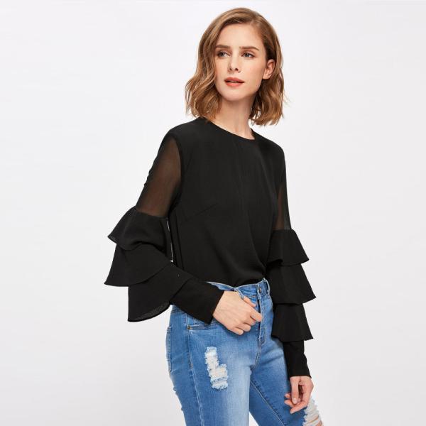 Quality Guangzhou Clothing Factory Office Bell Sleeve Lady Blouse for sale
