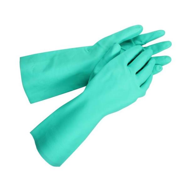 Quality 15 Mil  Green Nitrile Glove Chemical resistant  flocked lining for sale
