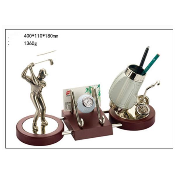 Quality Wooded Base Golf Trophy Cup Multi Functional With Pen Container & Clock for sale