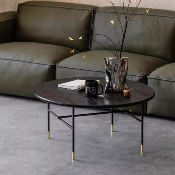 Quality Iron Finish Central Coffee Table Black Satin Oak Top Coffee Table for sale
