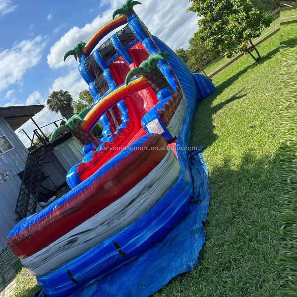 Quality Extended Double Slide Red Thrilling Inflatable Combo Jumping Castle for Aquatic for sale