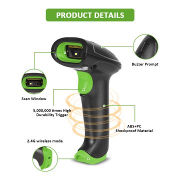 Quality 2D CMOS Handheld Barcode Scanner Wireless 2.4G Bluetooth Interface With Receiver for sale