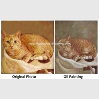 Quality Cat Portrait Oil Painting Hand - Painted With Texture Turn Your Photo Into A for sale