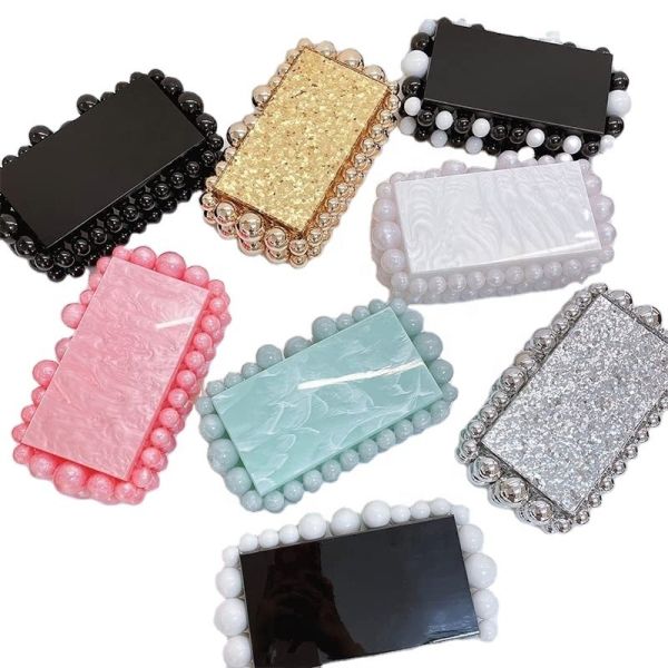 Quality Transparent Shoulder Acrylic Bag Beaded Graceful Satchel Marble Wedding Party for sale