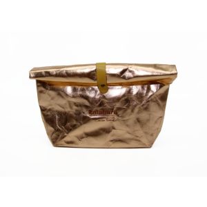Quality OEM Washable Kraft Paper Makeup Cosmetic Bag Rose Gold With Metal Button Closing for sale