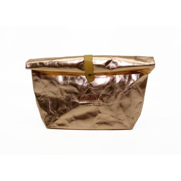 Quality OEM Washable Kraft Paper Makeup Cosmetic Bag Rose Gold With Metal Button Closing for sale